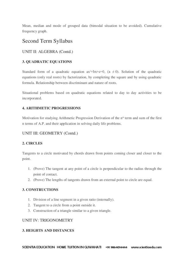 Class 10 Mathematics Syllabus CBSE - Knowledge and Educational Portal