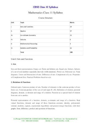 Class 11 Mathematics Syllabus CBSE - Knowledge and Educational Portal