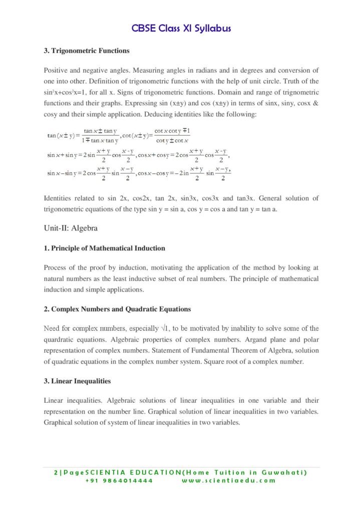 Class 11 Mathematics Syllabus CBSE - Knowledge and Educational Portal