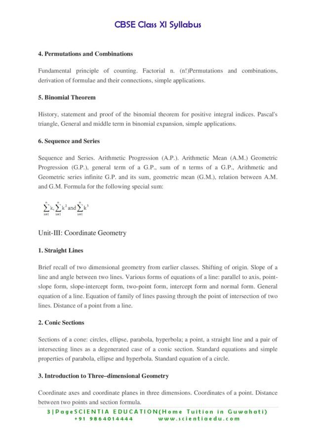 Class 11 Mathematics Syllabus CBSE - Knowledge and Educational Portal