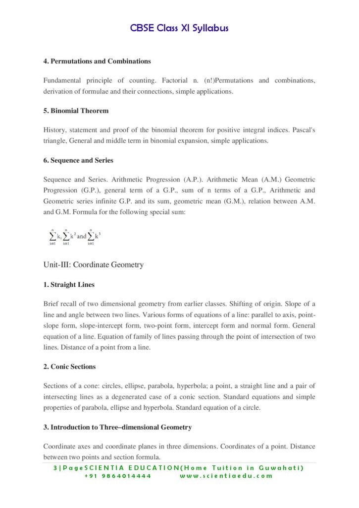 Class 11 Mathematics Syllabus CBSE - Knowledge and Educational Portal