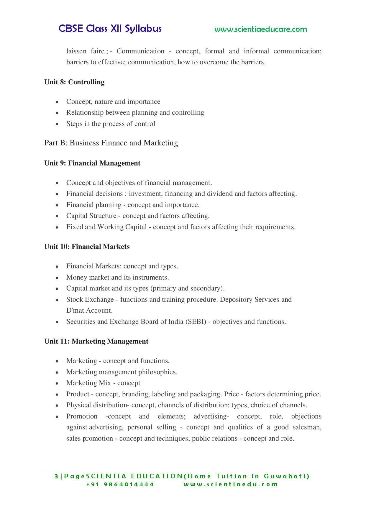 Class 12 Business Studies Syllabus CBSE - Knowledge and Educational Portal