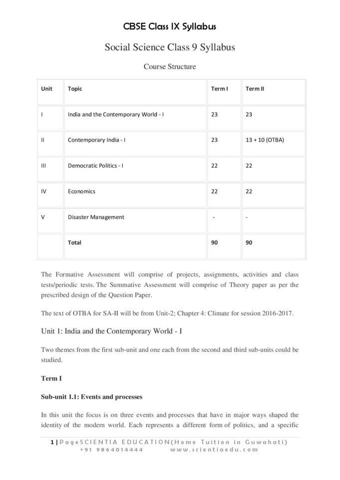 Class 9 Social Science Syllabus CBSE - Knowledge and Educational Portal